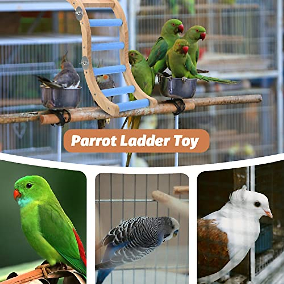 PATKAW Wooden Bird Ladder Toy Natural Wood Step Ladder Climbing Toys Bird Cage Accessories for Parakeets Parrots Cockatoo Lovebirds