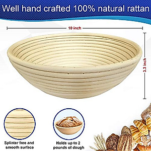 10inch Round Banneton Proofing Basket Set Bread Baking Kit, Dough Scraper, Bread Lame, Danish Dough Whisk Sourdough Proofing Basket Artisanal Bread Bread Making Tools and Supplies Set (10inch round)
