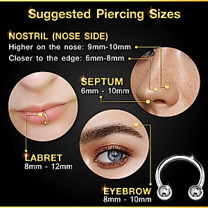 KJM FASHION 4PCS Surgical Steel Horseshoe Ring 16g 1.2mm 7/16 11mm 3mm Ball Septum Nose Tragus Eyebrow Earrings Lip Piercing Jewelry 7545