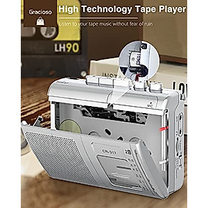 Gracioso Portable Cassette Player Recorder with Bluetooth Transmitter, AM FM Walkman Cassette Player with Headphone Jack & Big Speaker,Microphone Jack, 2*AA Battery Opearated Cassette Tape Player
