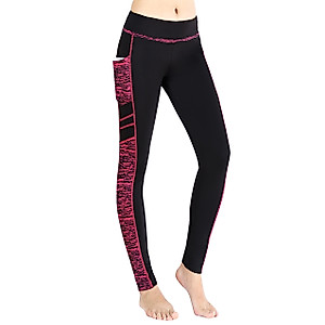 Flatik Women's Activewear Workout Yoga Pants Exercise Running Leggings with Side Pocket (Large, 0308Black/Black White)