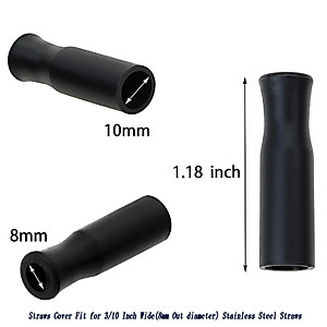 Mini Skater 16Pcs Silicone Straws Tips Food Grade Reusable Anti-Scald/Cold Straws Cover Fit for 3/10 Inch Wide(8mm Out diameter) Stainless Steel Straws (Black-Large)