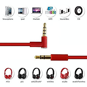 Replacement Audio Cable Cord Wire with in-line Mic Audio Extension Cable and Remote Control Compatible with Beats by Dr Dre Headphones Solo/Studio/Pro/Detox/Wireless/Mixr/Executive/Pill (Red)