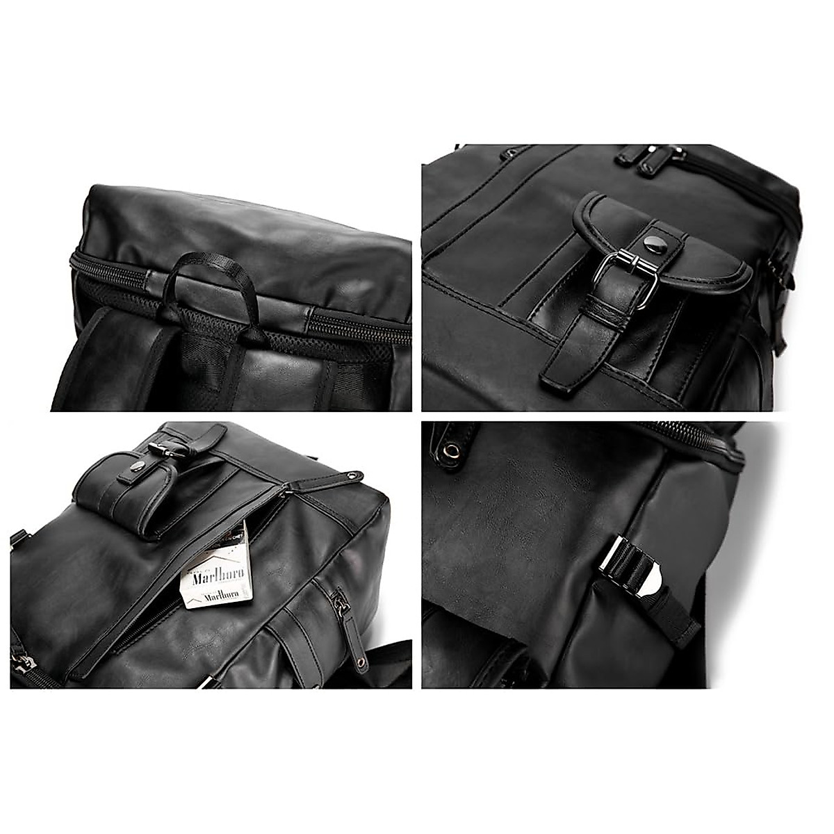 HuaChen Travel PU Leather Backpack for Men Women,Laptop Backpack for School College Bookbag Computer (YZ24_Black)