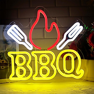 MEOMO BBQ Neon Lights Kebab Led Neon Sign Barbecue Shop Open Sign Wall Mounted Night Light for Barbecue Restaurant Neon Art Wall Hanging Decorative Usb With Switch