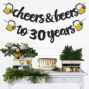 30th Birthday Decorations Cheers to 30 Years Banner for Men Women 30th Birthday Black Glitter Backdrop Wedding Anniversary Party Supplies Decorations Pre Strung