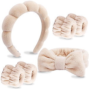 VELSCRUN 6 Pack Makeup and Skincare Headbands, Brown Sponge Hair Band Bow Tie Set - Wristband Hair Accessories for Women Gifts