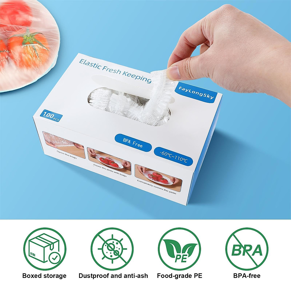 100pcs Plastic Bowl Covers Elastic Reusable, Bowl Covers for Bread Proofing, Sourdough Bread Baking Supplies, Plastic Covers for Bowls, Plastic Wrap, Bowl Covers, Food covers, BPA Free, Food Grade