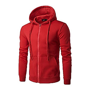 Men Hoodies Comfy Plus Size Solid Color Hooded Sweaters Vintage Funny Long Sleeve Zip Up Sweatshirts Hoodies Comfy Trendy Boho Outfits Yoga Apparel Sudaderas para hombre(Red,L)
