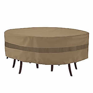 SunPatio Patio Round Table and Chairs Cover, Heavy Duty Waterproof Patio Furniture Set Cover for Outdoor Dining Set, Veranda Patio Furniture Cover for All Weather Protection, 84" Dia x 30" H, Taupe