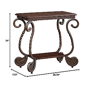 Signature Design by Ashley Rafferty Vintage Inspired Rectangular Open Chairside End Table, Dark Brown