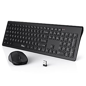 Wireless Keyboard and Mouse, 2.4GHz Ergonomic Compact Quiet Full-Size Computer Keyboard Cordless Mouse Combo with Nano USB Receiver for Windows, Laptop, PC, Notebook (Black)