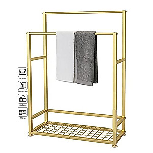 -Shelf Towel Holder Standing for Bathroom,Metal Towel Stand with Shelf,Outdoor Pool Towel Drying Rack,Heavy Duty Bath Accessories Bathroom Balcony Shelves/Gold/70 * 23 * 100Cm