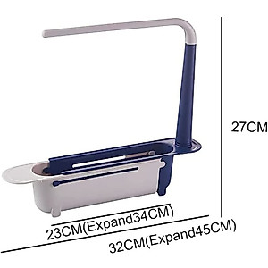 PRAGOO Telescopic Sink Storage Rack Holder, Expandable Sink Storage Rack with Dishcloth Holder Towel Rack for Kitchen Sink Organizers for Sponge Caddy (Plastic, Blue)