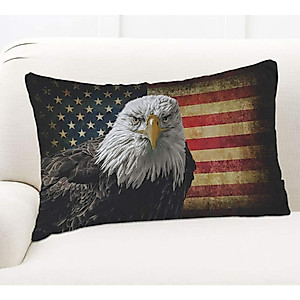 EKOBLA Throw Pillow Cover American Bald Eagle On Grunge Flag USA Flag Patriotic Stripe Star Decor Lumbar Pillow Case Cushion for Sofa Couch Bed Standard Queen Size 20x30 Inch
