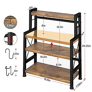 AKTOP 3-Tier Spice Rack Storage Shelves - Standing Kitchen Counter Shelf 20.1" with Hooks, Rustic Bathroom Countertop Organizer Vanity Shelf with Adjustable Shelf Cabinet, Easy Assembly