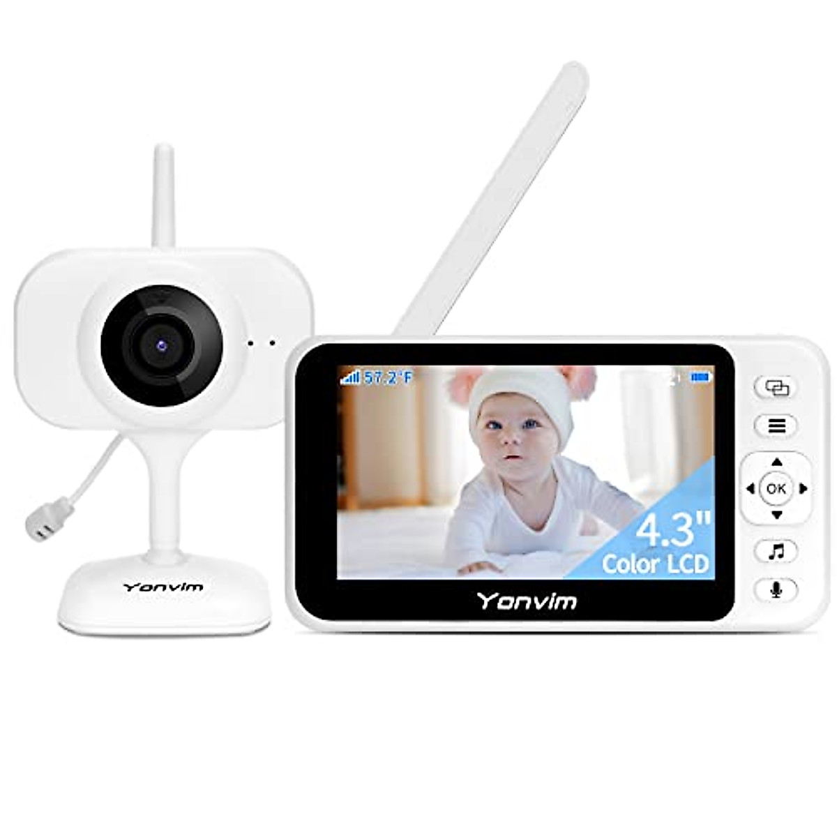 Yonvim Baby Monitor, 4.3" Color LCD Video Baby Monitor with Camera and Audio, No WiFi Needed, Night Vision, Long Range, Two-Way Talk, Temperature Sense, 4X Zoom, Feeding Reminder, 5 Lullabies