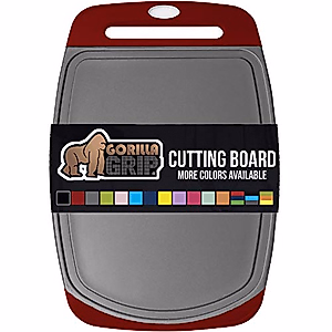 Gorilla Grip Reversible, Oversized, Thick Cutting Board, Grip Handle, Deep Juice Grooves, Slip Resistant, Large Kitchen Chopping Boards for Meat, Veggies, Fruits, Dishwasher Safe, 16x11.2, Red Gray