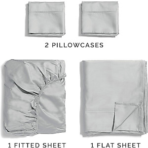 400 Thread Count Cotton Sheet Set - Queen Size 100% Cotton Sheets - Easily Fits 8" to 16" Mattress - Silky-Soft, Wrinkle Free and Comfortable - Deep Pockets & Hotel Quality Bedding Set - Light Grey