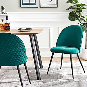 NORDICANA Dining Table Chair Set, 5 Piece Rectangular 49 in Faux Wood Grain Dinner Table with Kelly Green Velvet Upholstery Side Chairs for 4 People, Space-Saving for Dining Room, Kitchen