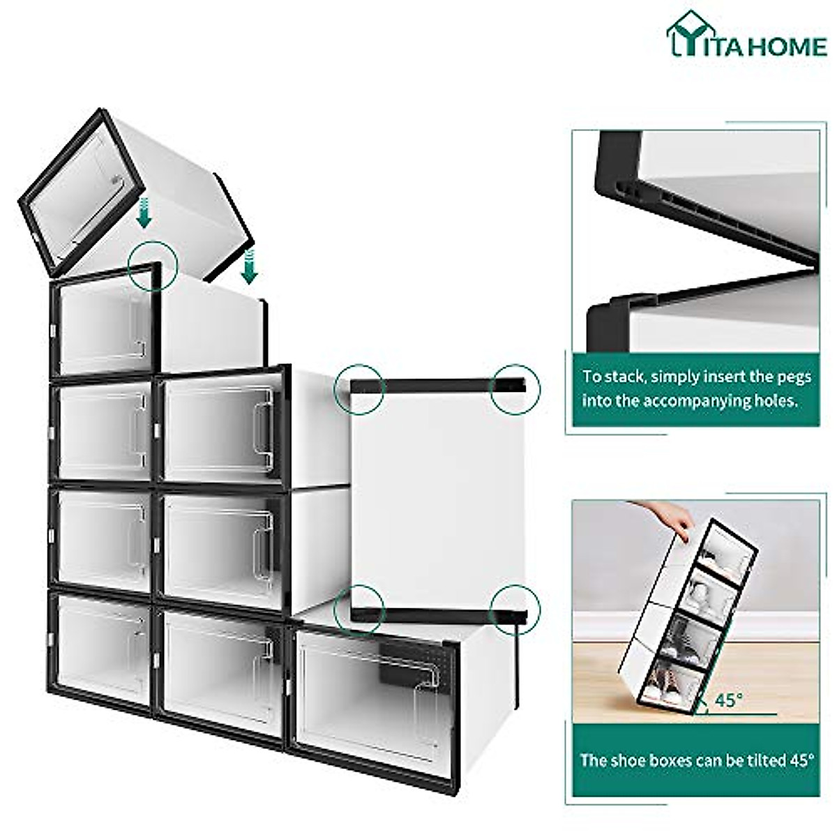 YITAHOME XL Shoe Storage Box, Set of 18 Shoe Storage Organizers Stackable Shoe Storage Box Rack Containers Drawers - X-Large Size