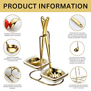 Generic Double Ceramic Spoon Holder with 2 Premium Spoons | Ladle Rests | For Kitchen Counter, Stovetop, or Chafing Dishes (Gold Double Holder w/ 2 Gold Spoons), Large