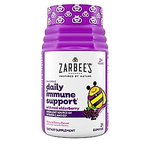 Zarbee's Elderberry Gummies for Kids with Vitamin C, Zinc & Elderberry, Daily Childrens Immune Support Vitamins Gummy for Ages 2 and Up, Natural Berry Flavor, 21 Count