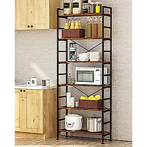 CosyStar 6-Tier Adjustable Tall Bookcase, Rustic Wood and Metal Standing Bookshelf, Industrial Vintage Book Shelf Unit, Open Back Modern Office Bookcases