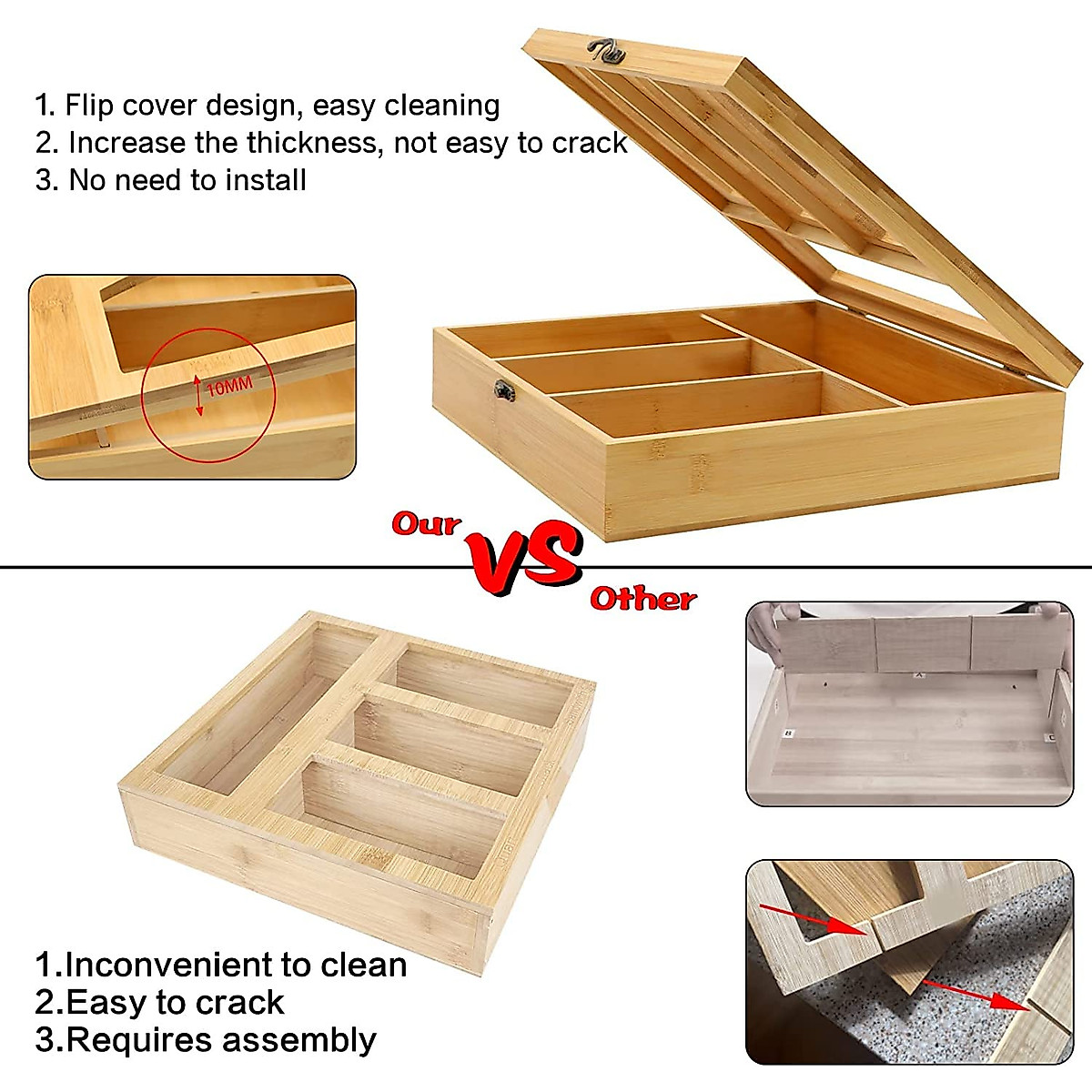 Bothixi Bamboo Ziplock Bag Storage Organizer for Kitchen Drawer, Bamboo Baggie Organizer,Openable Food Storage Bag Holders Compatible With Gallon, Quart, Sandwich & Snack Variety Size Bags