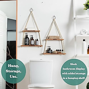 Hanging Shelves for Wall, Hanging Plant Shelf, Wooden Boho Shelves for Fall Bedroom Decor, Floating Rope Shelves Boho Wall Hanging Decor Living Room Wall Shelfs, Small Hanging Wall Shelves Bathroom