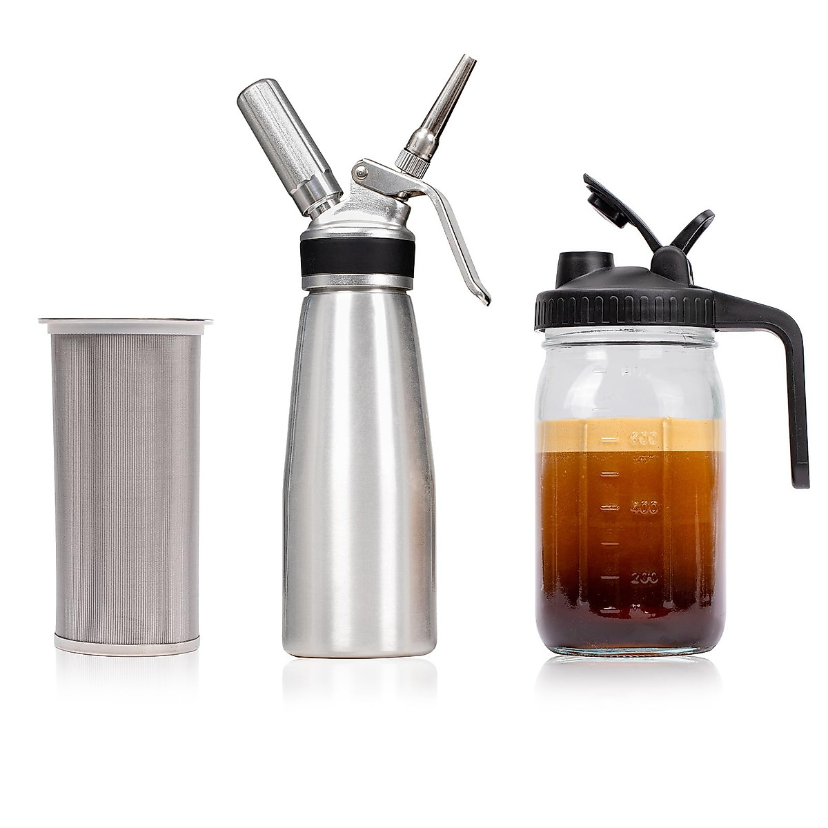 JILLMO Nitro Cold Brew Coffee Maker, 32oz Mason Jar Cold Brew Pithcer, Aluminum Dispenser Bottle with Nitro Diffuser Nozzle, N2 Cartridges NOT INCLUDED.