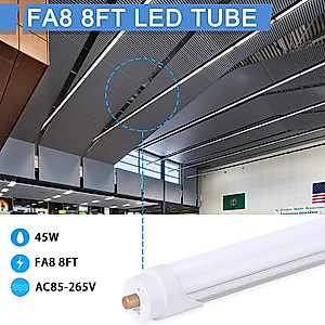 ONLYLUX 8ft LED Bulbs,12 Pack 96" 45W FA8 Single Pin LED Tube Lights 5400LM, 6000k, Milky Cover, F96T12 Bulb Fluorescent Replacement, Ballast Bypass