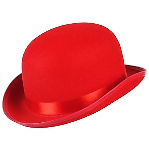 GEMVIE Classic Black Felt Derby Hat Lightweight Bowler Hat Novelty Costume Hat for Party Dress Ups Red