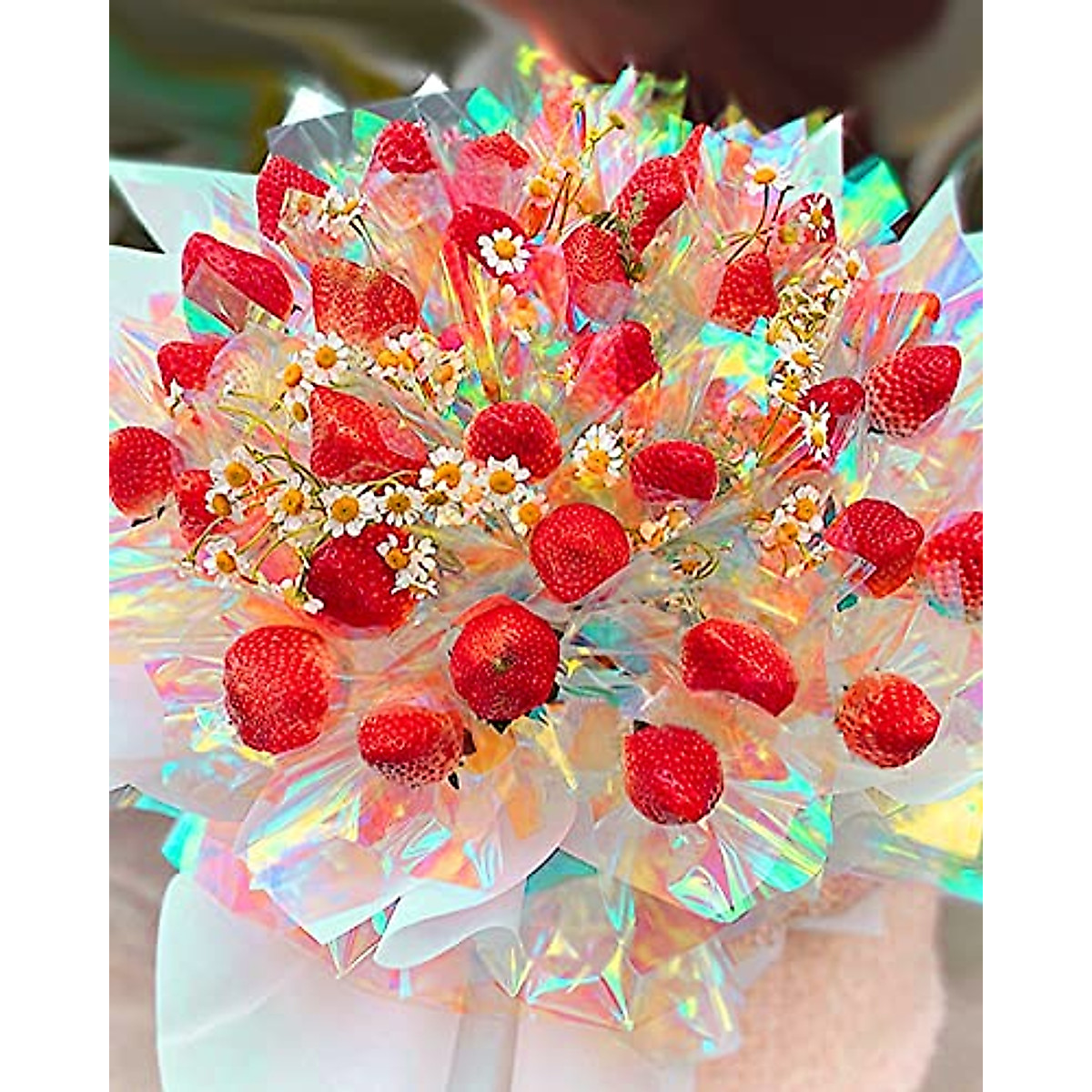 35 in x 50 ft Iridescent Cellophane Wrap Roll – Rainbow Cellophane Roll, Iridescent Film Cellophane Bags Large, Rainbow Wrapping Paper for Flower Gift Baskets Wrap DIY Wrapping (35" fold into 17.5")