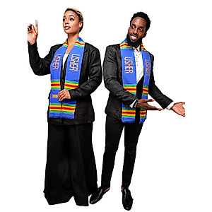 Dupsie's Usher Hand-woven Kente Cloth Stole/Sash. Blue