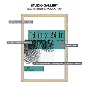 MCS Studio Gallery 16x24 Poster Frame Natural Woodgrain, Vertical & Horizontal Wall Hanging Large Picture Frame for Photos, Posters & Art Prints (1-Pack)