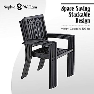 Sophia & William Patio Dining Set 7 Pieces Metal Outdoor Furniture Set, 6 x Metal Stackable Garden Chairs, 1 Patio Rectangle Umbrella Table Wood Like for Backyard Pool