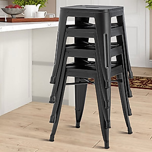 Changjie Furniture 18 Inch Stools Backless Industrial Metal Bar Stools Kitchen Stackable Stools Short Stools School Classroom Stools Metal Dining Chairs Set of 4 (18 inch, Matte Black)