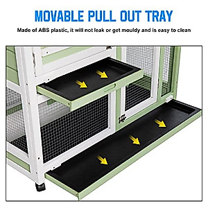 Petscosset Rabbit Hutch Indoor - Rabbit Cage Indoor Rabbit Hutch Two Story Bunny Cage Wooden Rabbit Cage on Wheels, Ramp, Two Deep No Leak Pull Out Tray