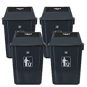 Rinboat 18 Gallon Plastic Swing Top Trash Cans, Large Waste Bins with Lids, Grey, 4 Packs