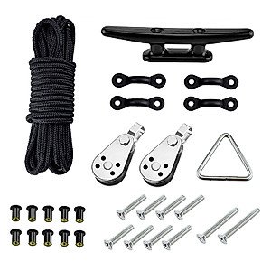 Yetaha Kayak Canoe Anchor Trolley Kit, 30Feet Nylon Rope Cleat Ring Pulleys Snap Hook Camel Back Screw Rivets Accessories for Kayak Canoes Boat