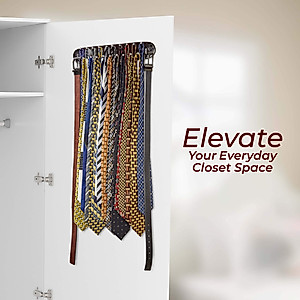 Richards Homewares Wall Mounted Tie, Belt and Scarf Hanger, Holds Up to 21-Ties, Natural Wood