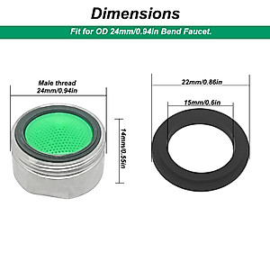 4pcs Faucet Aerator,with Washer Faucet Flow Restrictor Replacement Parts,Faucet Aerator Replacement Part,fit for OD 24mm/0.94in Bend Faucet(Male thread:24mm/0.94in)