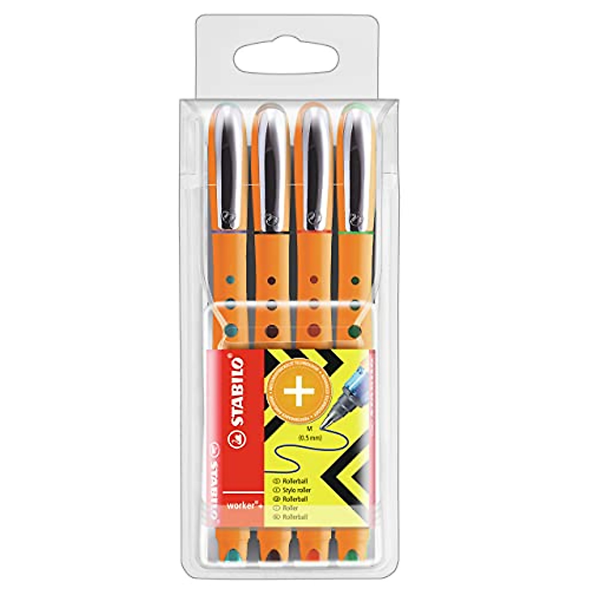 STABILO Worker Rollerball - Assorted Colours, Pack of 4