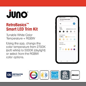 Juno RB56SC RGBW MW CP4 M2 RetroBasics Retrofit Smart LED Downlight, Switchable 2700K - 5000K, RGBW Color Changing, Matte White, 5 to 6 Inch, 4 Pack