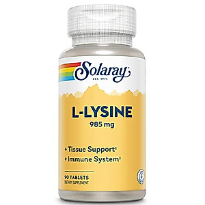 SOLARAY L-Lysine, Free-Form 1000mg | Amino Acid | Healthy Cognitive, Immune System, Bones & Skin Support | 90ct, 30 Serv