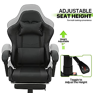 Magshion Gaming Chair with Footrest Headrest & Lumbar Support, Black High Back Ergonomic Video Game Chair Adjustable Height Swivel Leather Computer Chair for Home Office