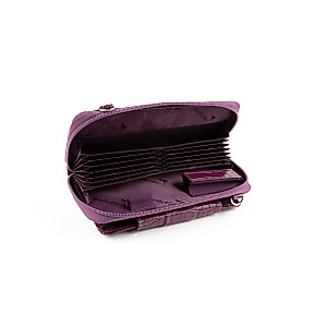 WalletBe Women's Wallet RFID Cell Phone Purse Leather Crossbody with Accordion Croco Purple
