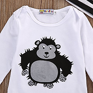 3pcs Cute Infant Baby Boys Girls Animal Long Sleeve Romper Tops+ Pants+ Hat Outfits Set (0-6 Months, Gorilla)