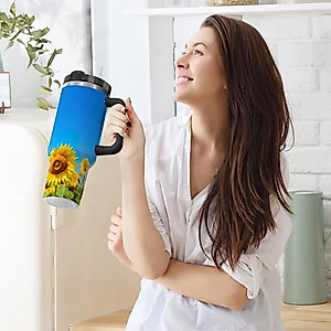 FRCSDIY Sunflower Insulated Tumbler with Handle and Straw Lid,30oz Leakproof Stainless Steel Cup BPA-Free Water Bottle